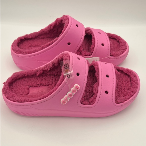 CROCS | Shoes | Crocs Classic Cozzy Sandal Pink Fuzzy Lined Slides ...